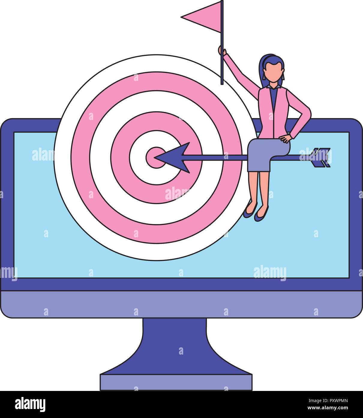 business woman computer target flag vector illustration Stock Vector ...