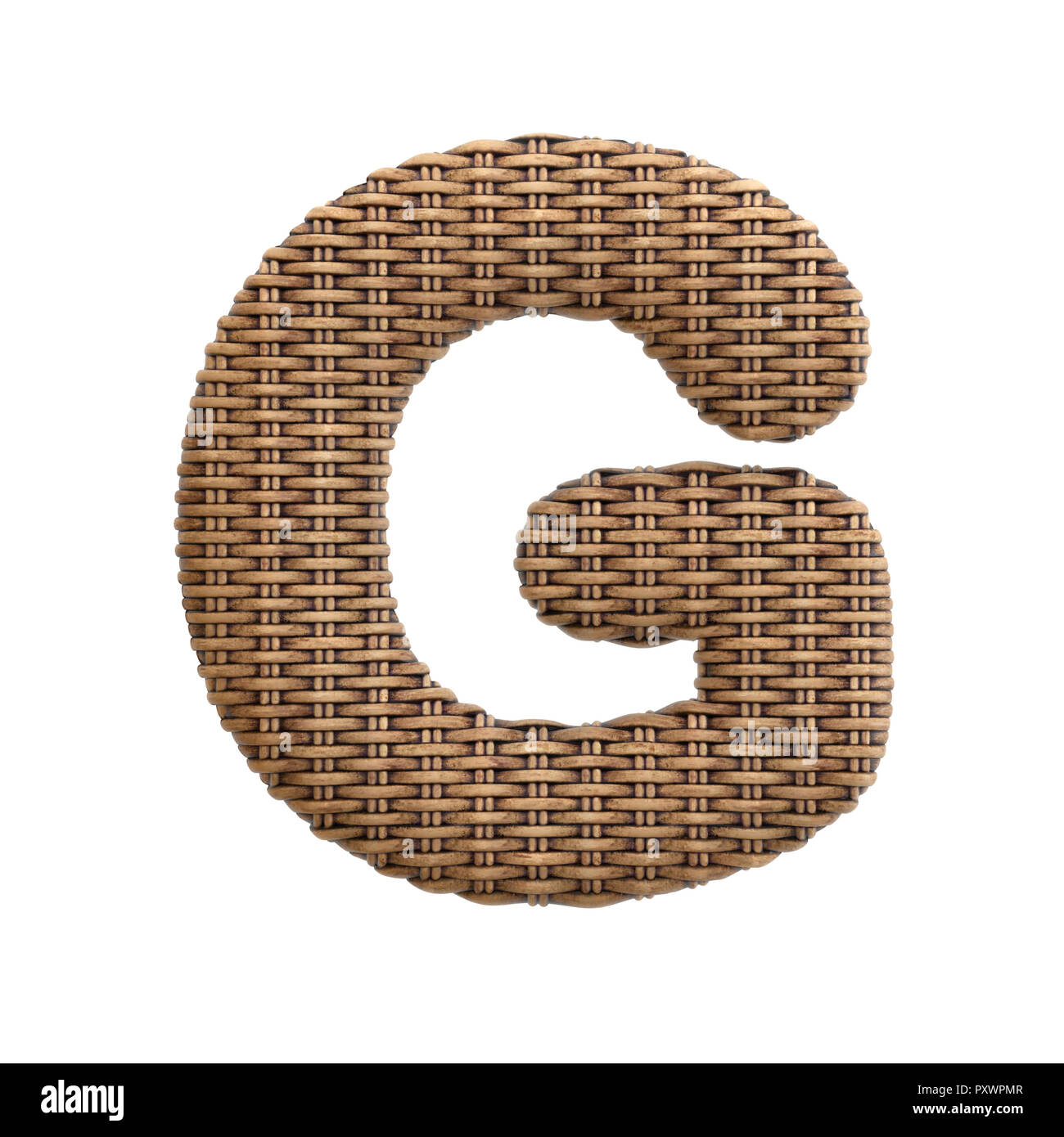 Wicker letter G. Upper-case 3d rattan font isolated on white background ...