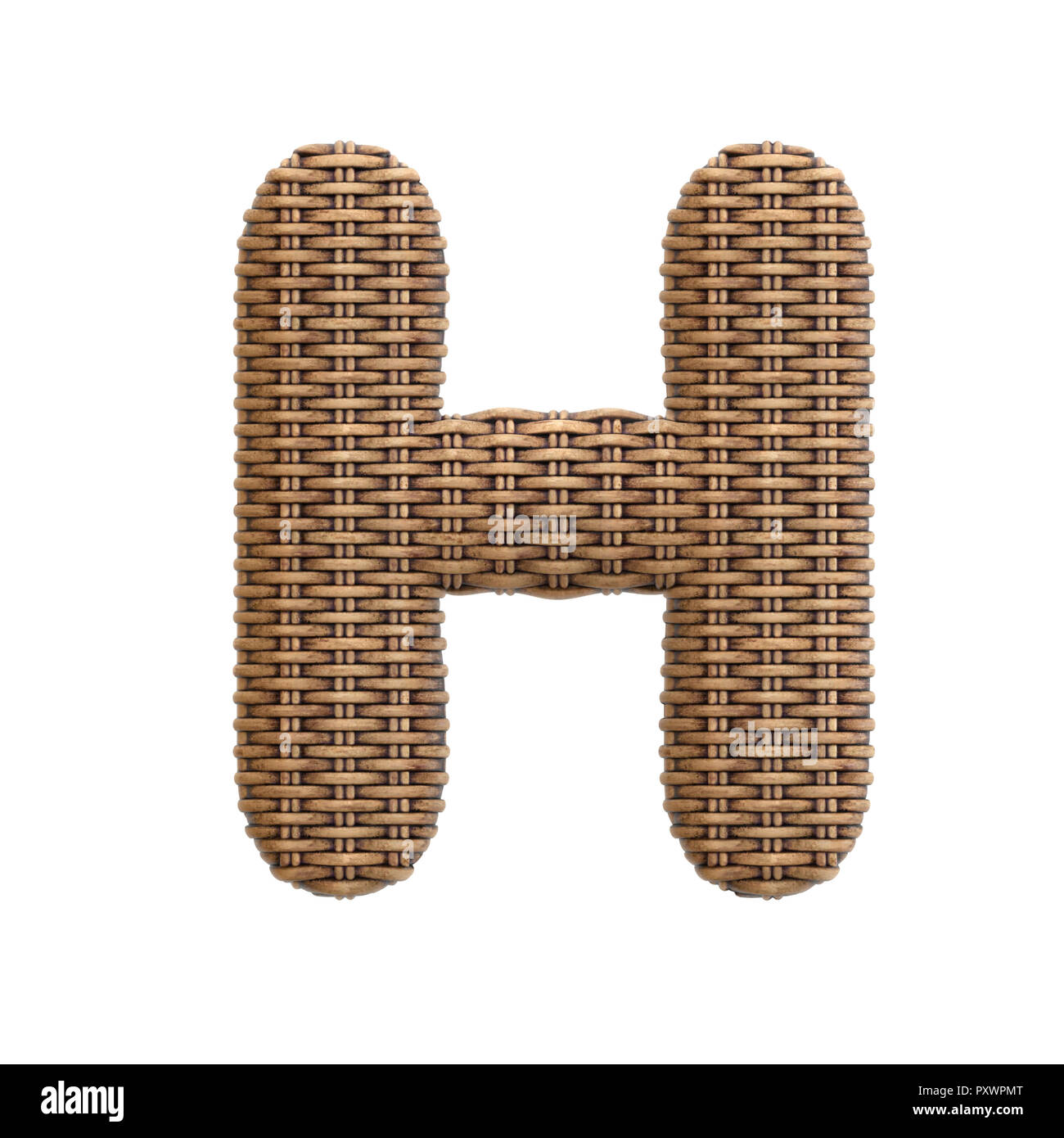 Wicker letter H. Upper-case 3d rattan font isolated on white background ...