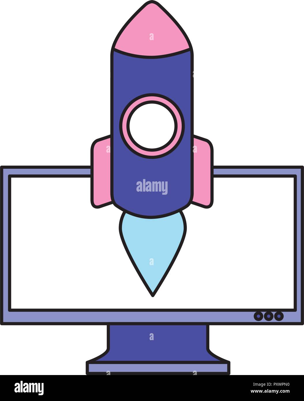 business computer rocket launching startup vector illustration Stock ...