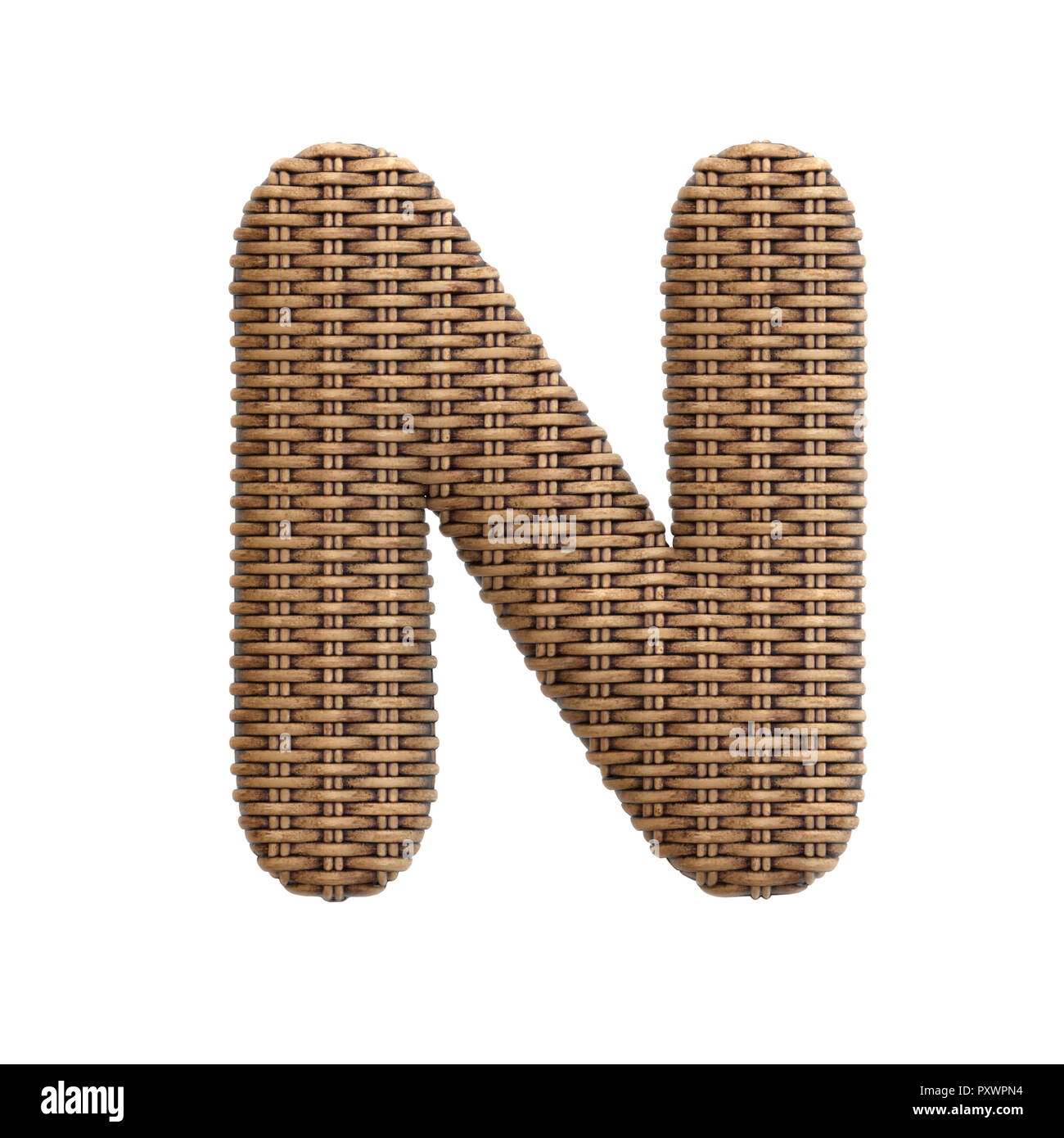 Wicker letter N. Capital 3d rattan font isolated on white background ...
