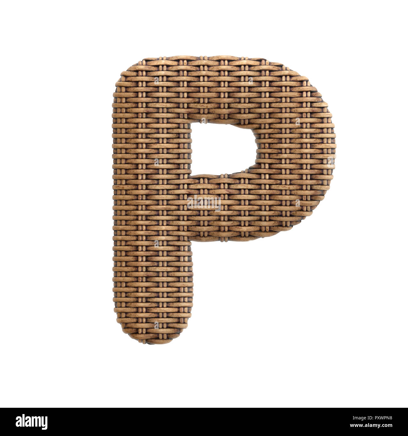 Wicker letter P. Upper-case 3d rattan font isolated on white background ...