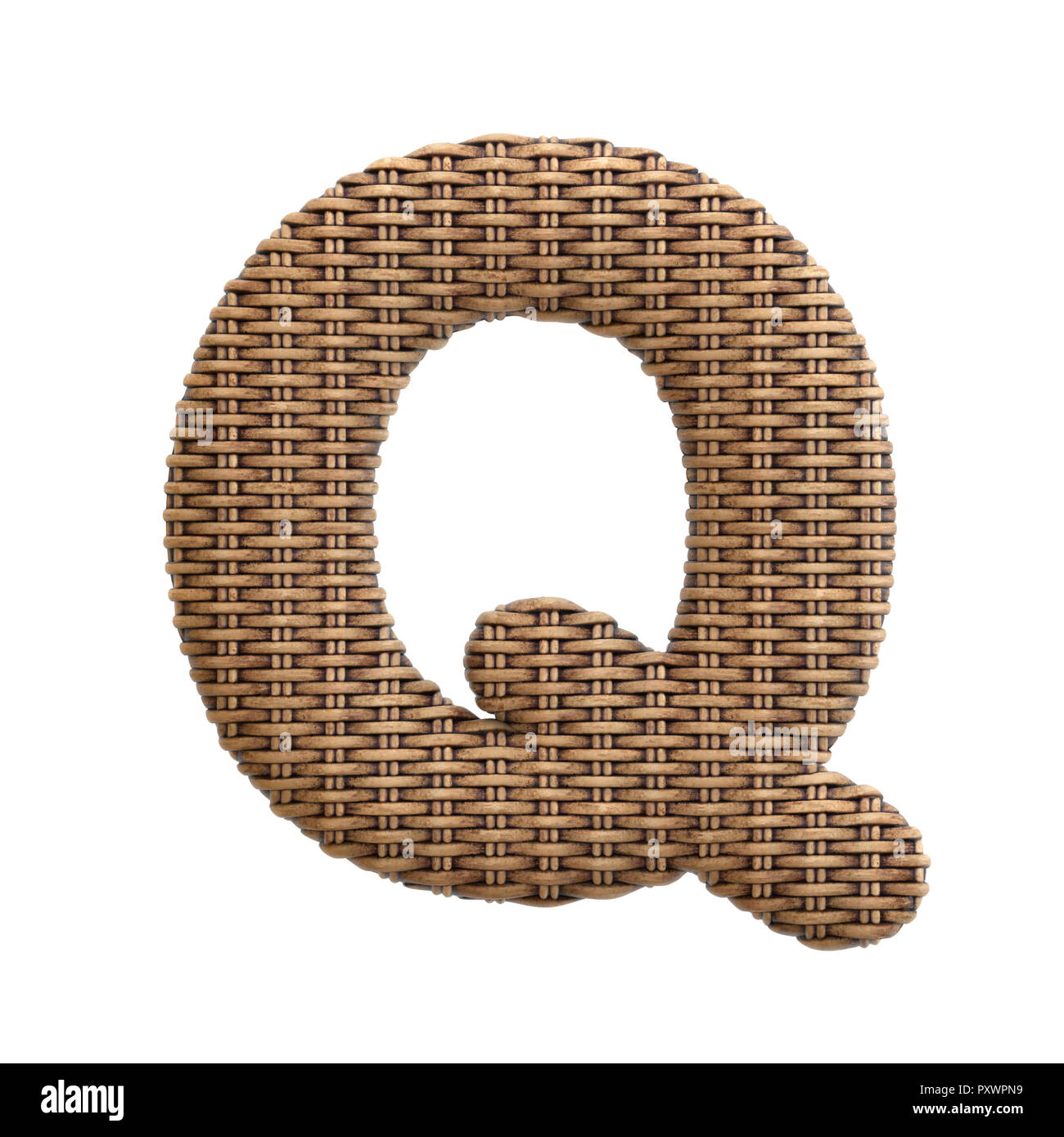 Wicker letter Q. Upper-case 3d rattan font isolated on white background ...