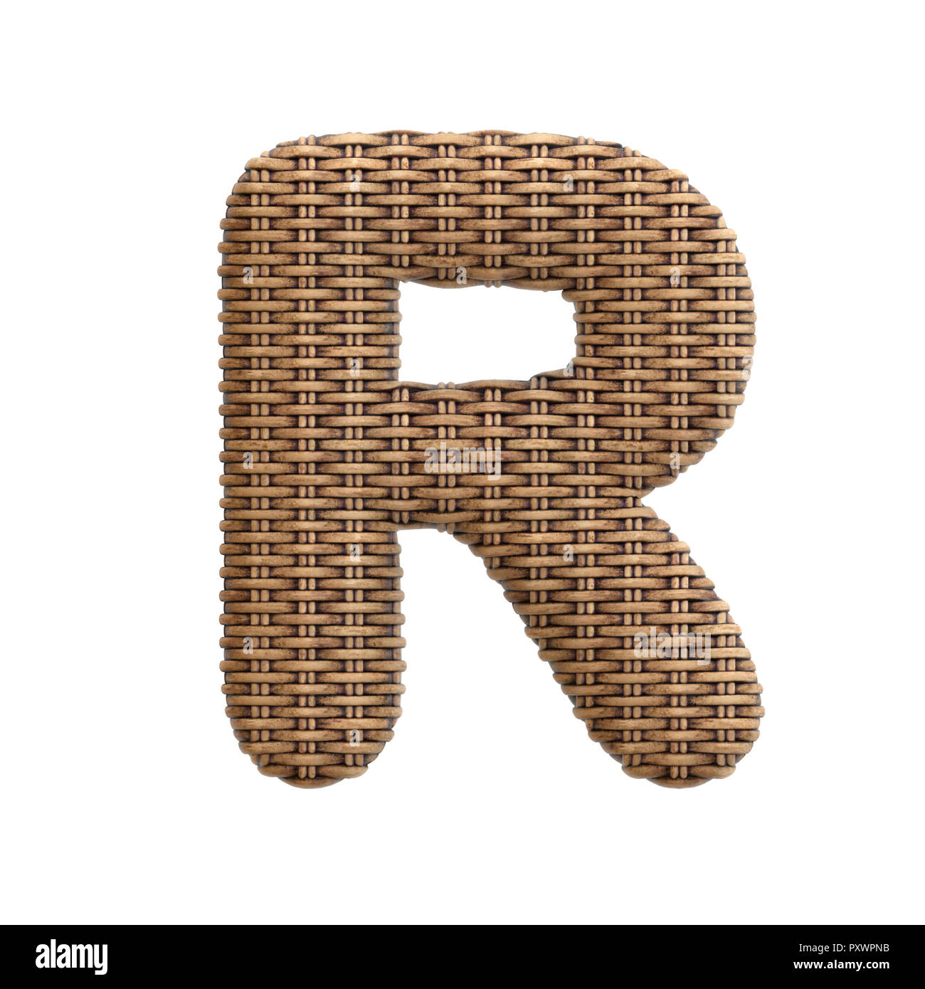 Wicker letter R. Uppercase 3d rattan font isolated on white background ...