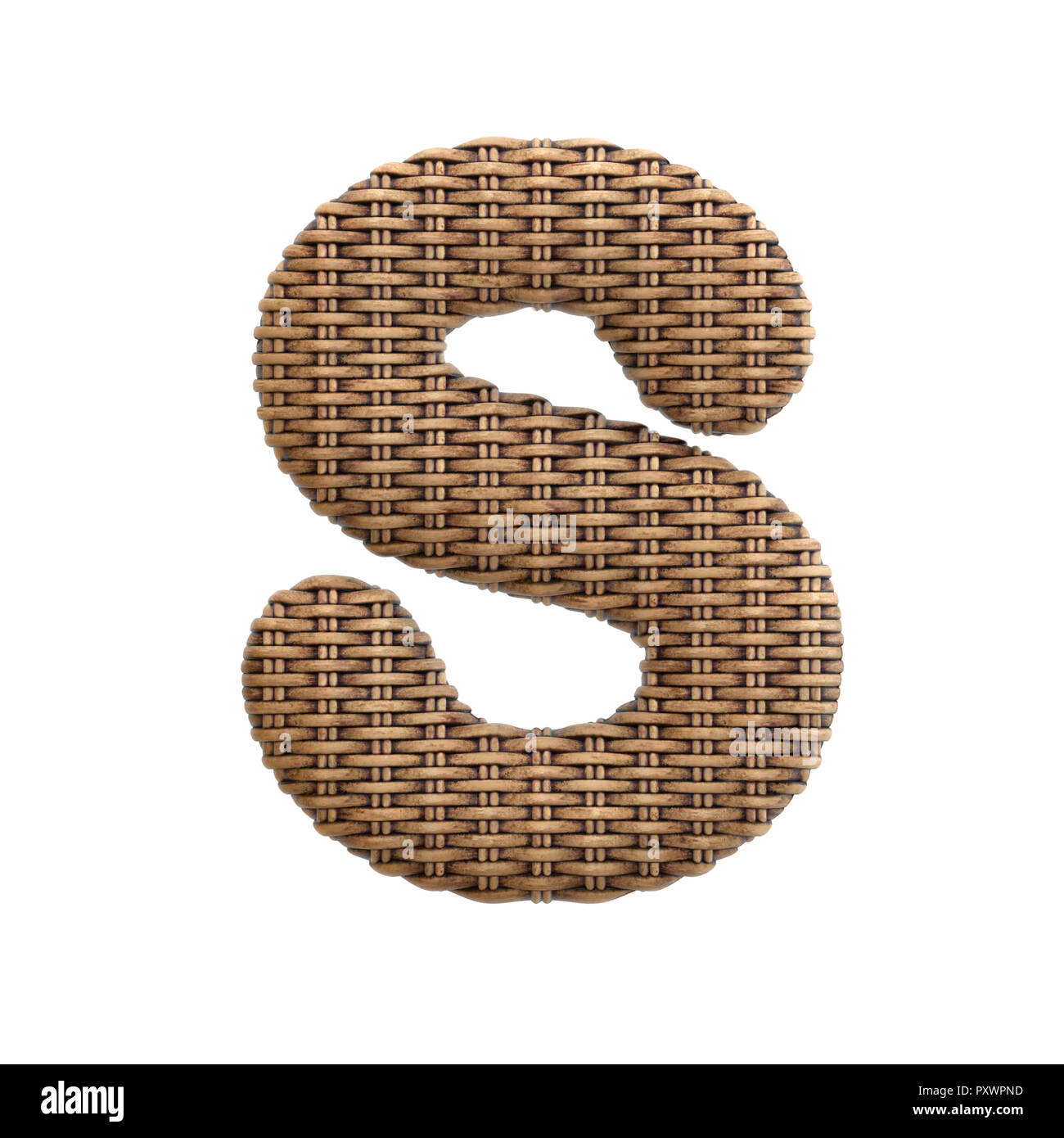 Wicker letter S. Uppercase 3d rattan font isolated on white background ...