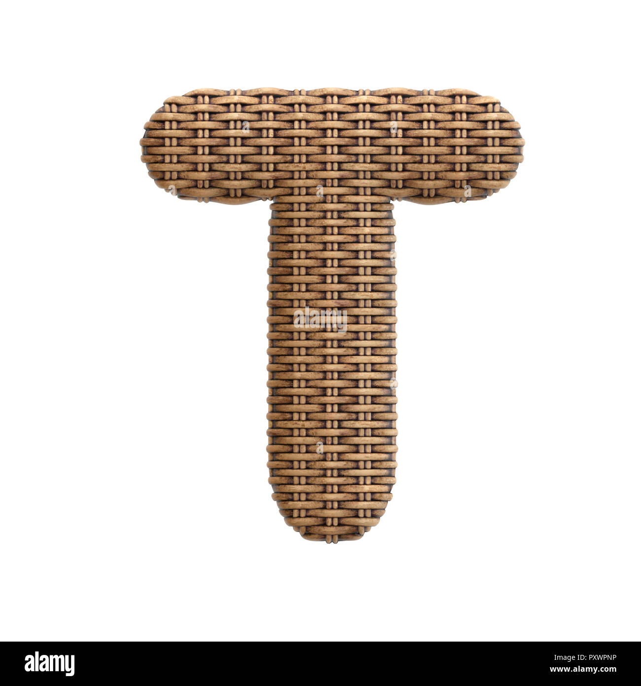 Wicker letter T. Uppercase 3d rattan font isolated on white background ...