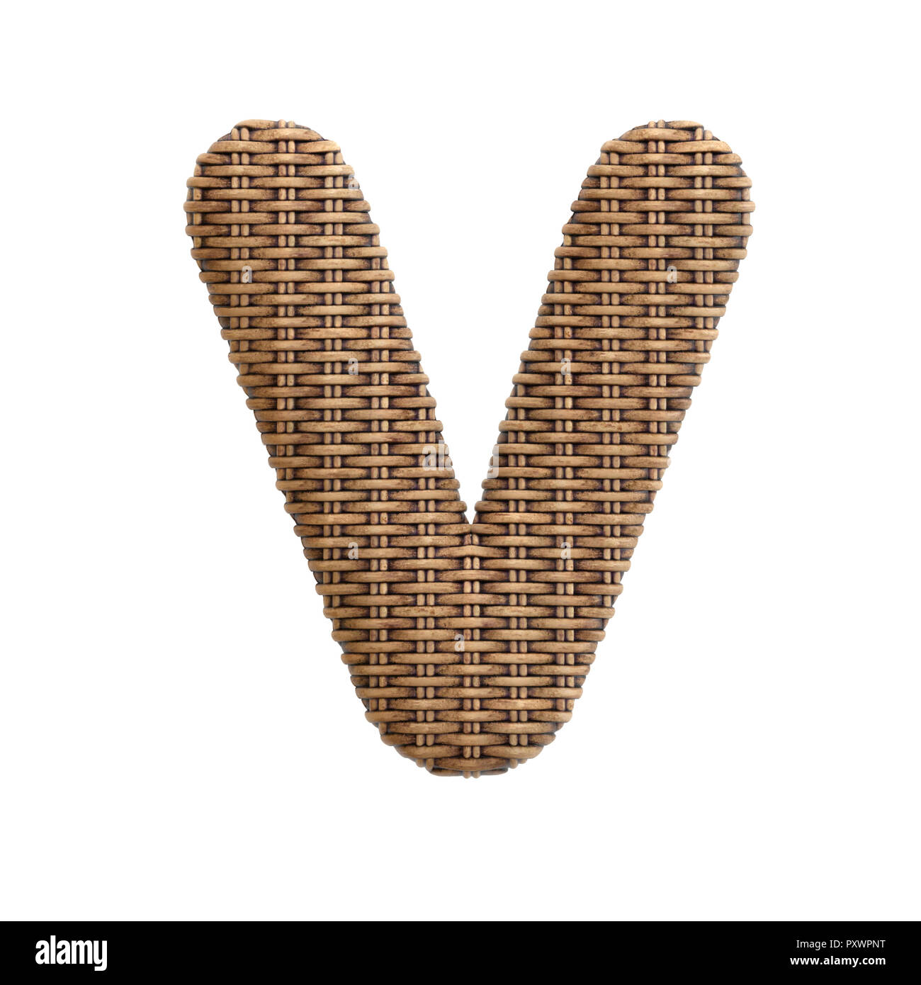 Wicker letter V. Capital 3d rattan font isolated on white background ...