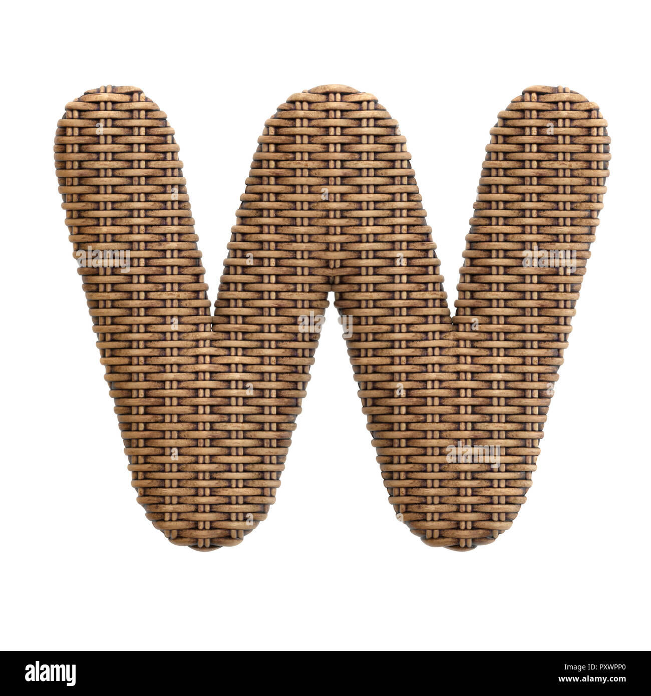 Wicker letter W. Capital 3d rattan font isolated on white background ...