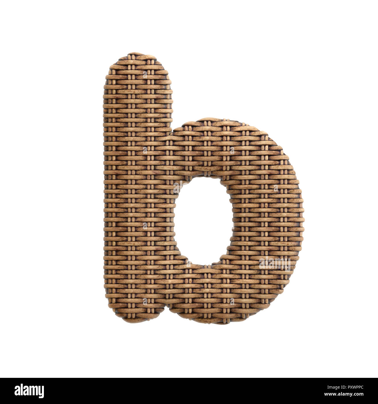 Wicker letter B. Lower-case 3d rattan font isolated on white background ...