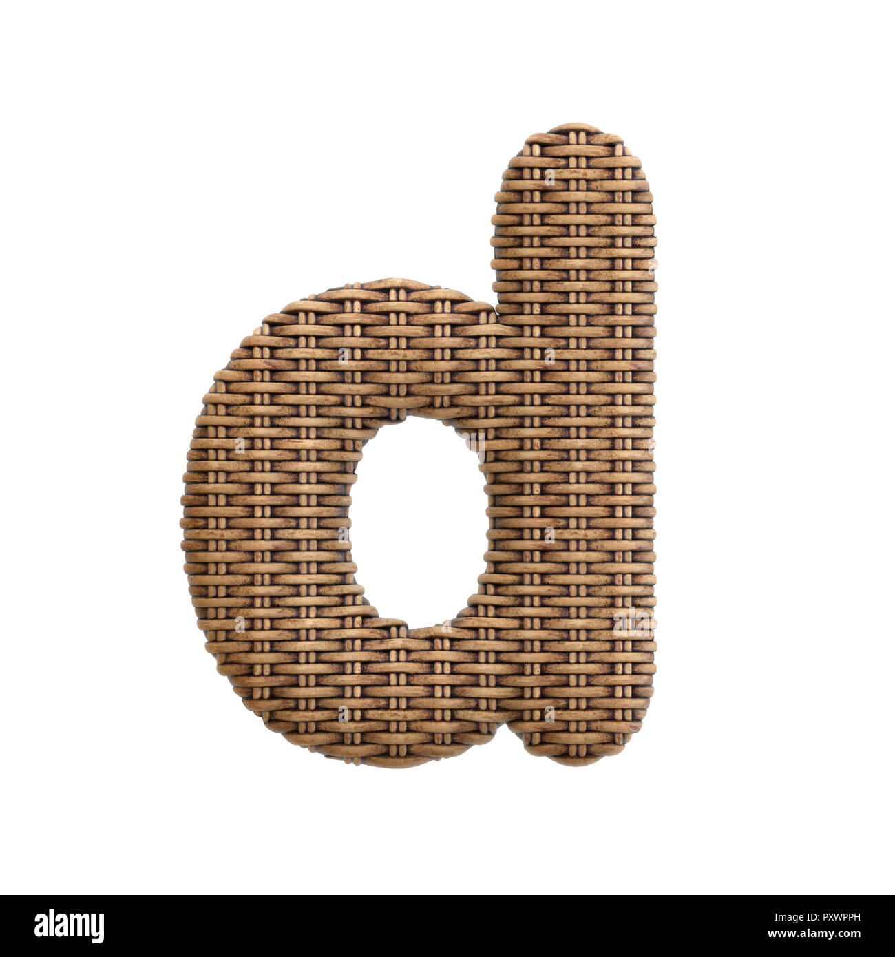 Wicker letter D. Lowercase 3d rattan font isolated on white background ...