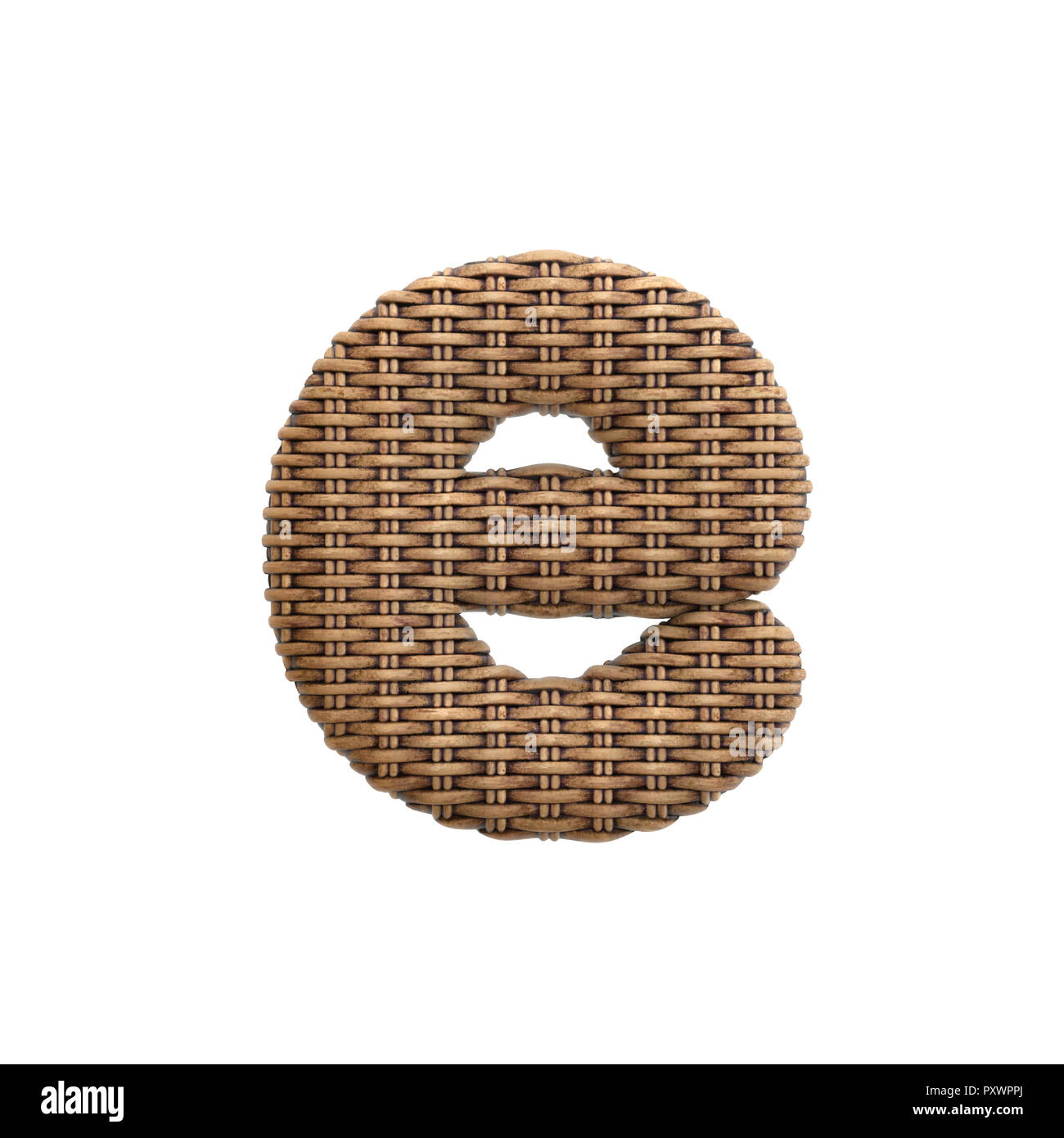 Wicker letter E. Lower-case 3d rattan font isolated on white background ...