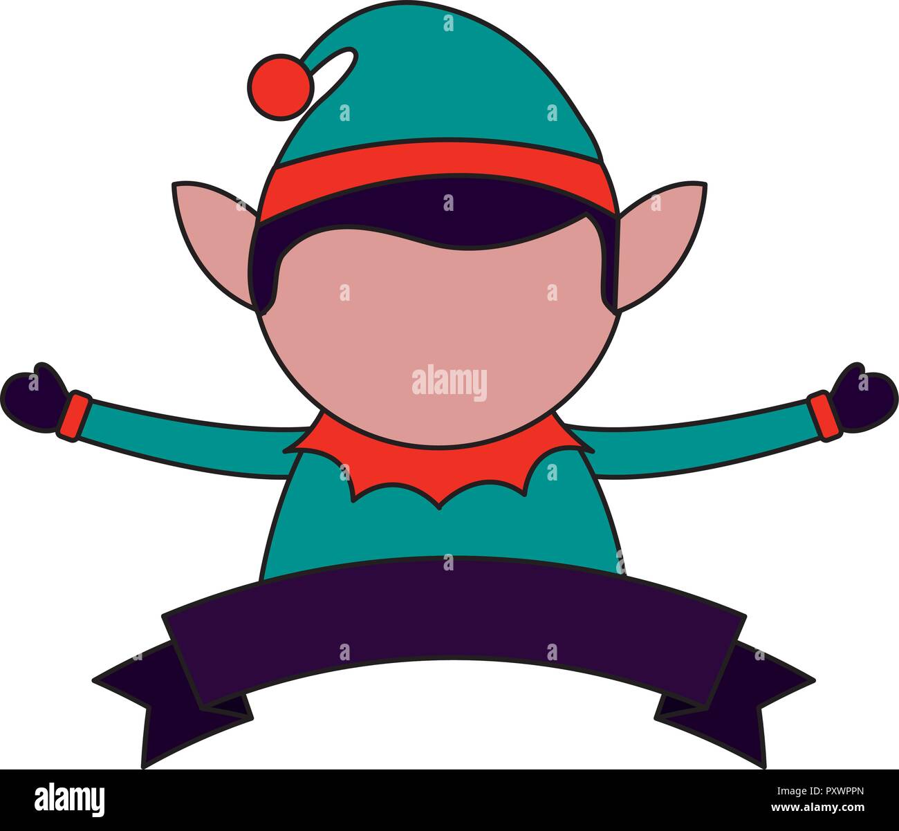 merry christmas ribbon elf hands up vector illustration Stock Vector ...