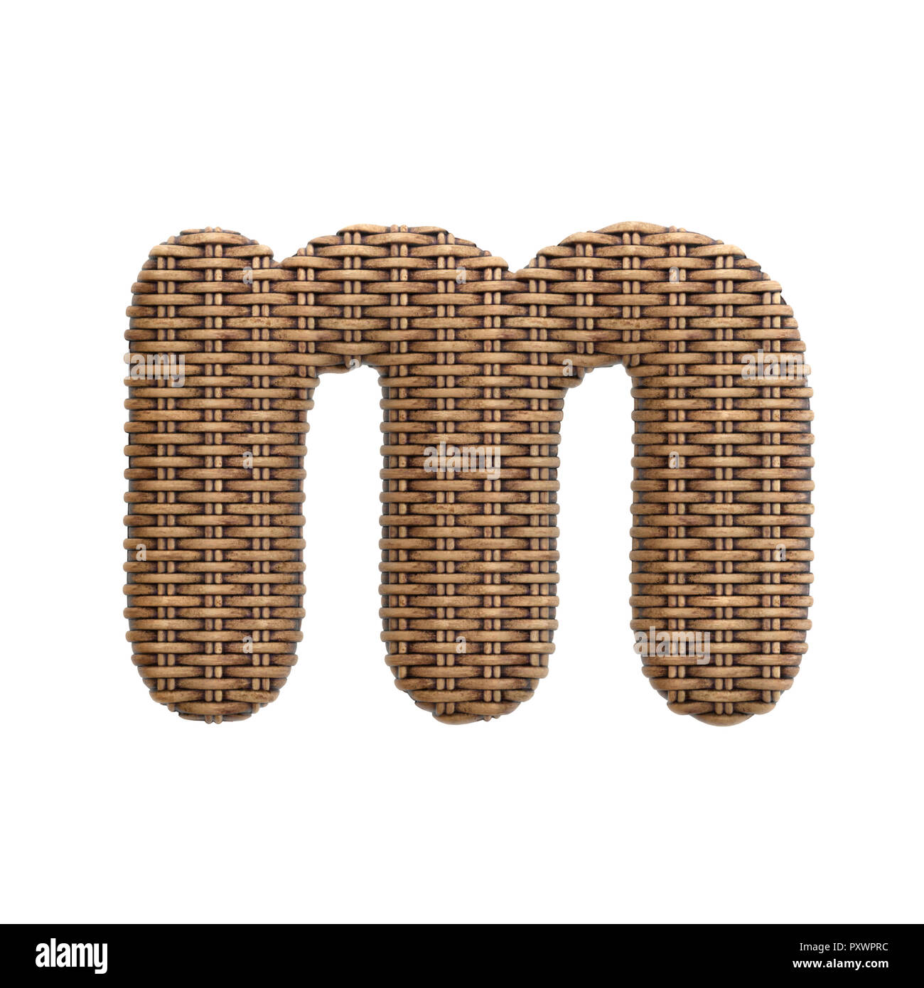 Wicker letter M. Lowercase 3d rattan font isolated on white background ...
