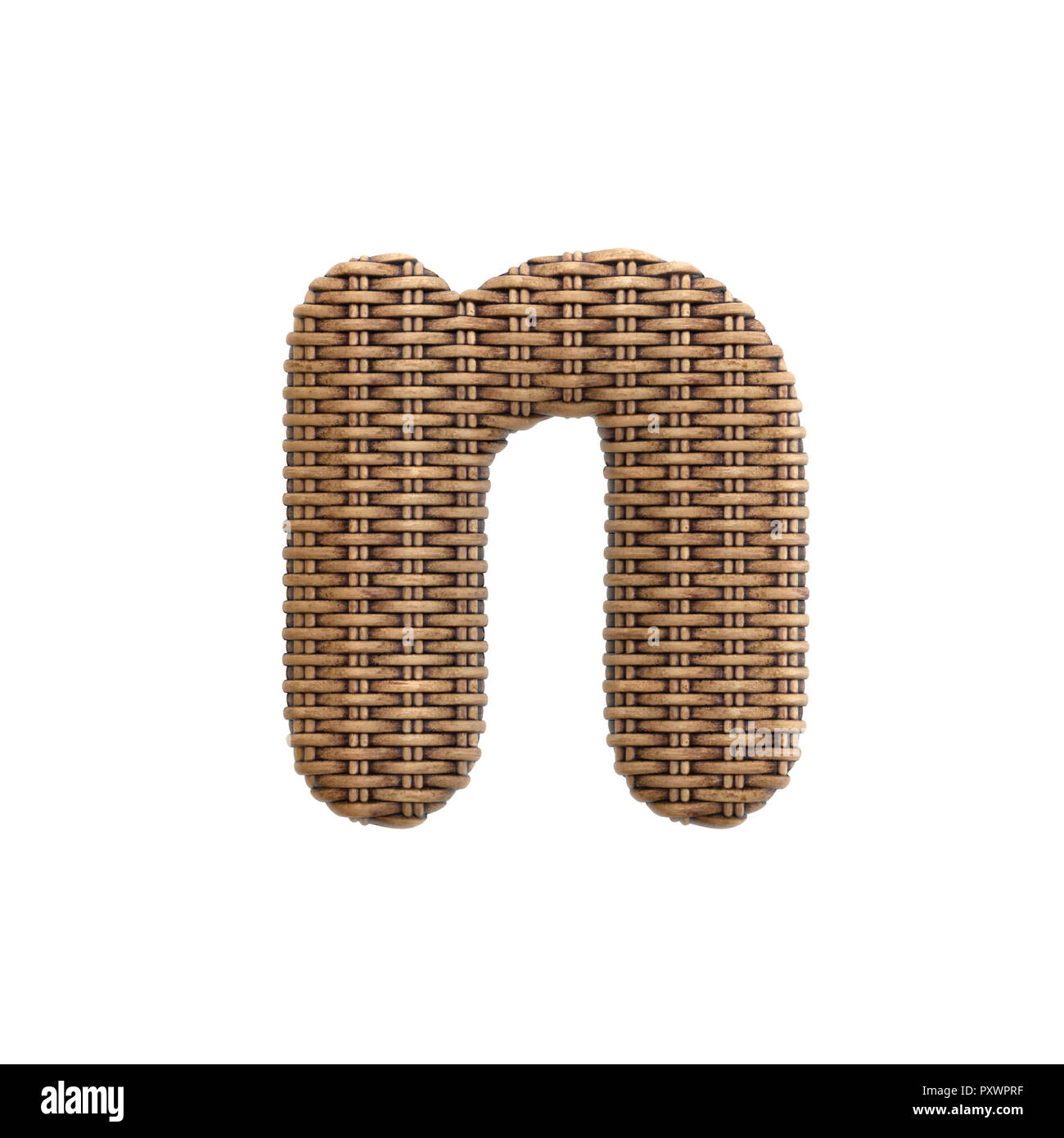 Wicker letter N. Lower-case 3d rattan font isolated on white background ...