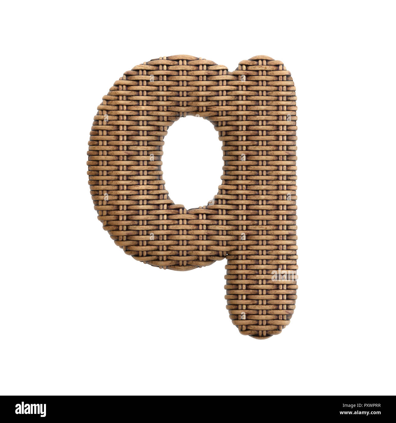 Wicker letter Q. Lower-case 3d rattan font isolated on white background ...