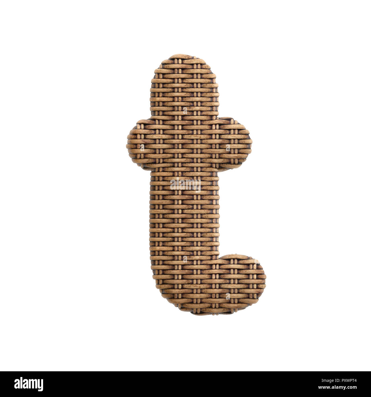 Wicker letter T. Lower-case 3d rattan font isolated on white background ...