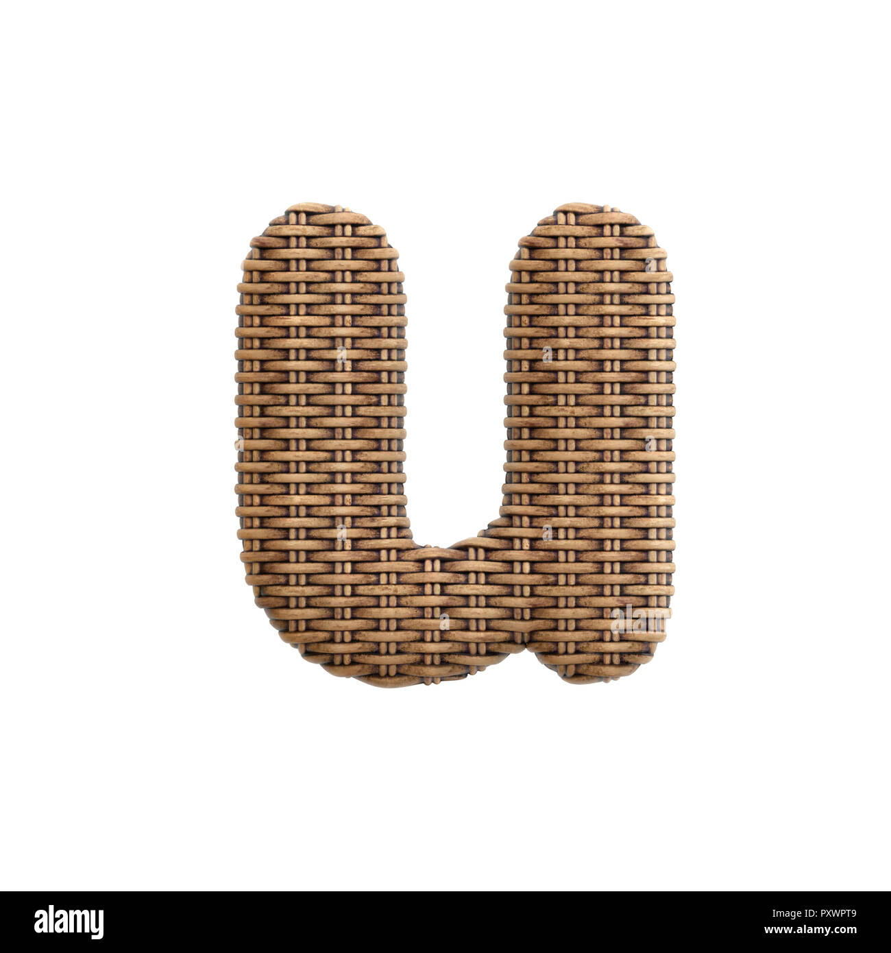 Wicker letter U. Small 3d rattan font isolated on white background ...