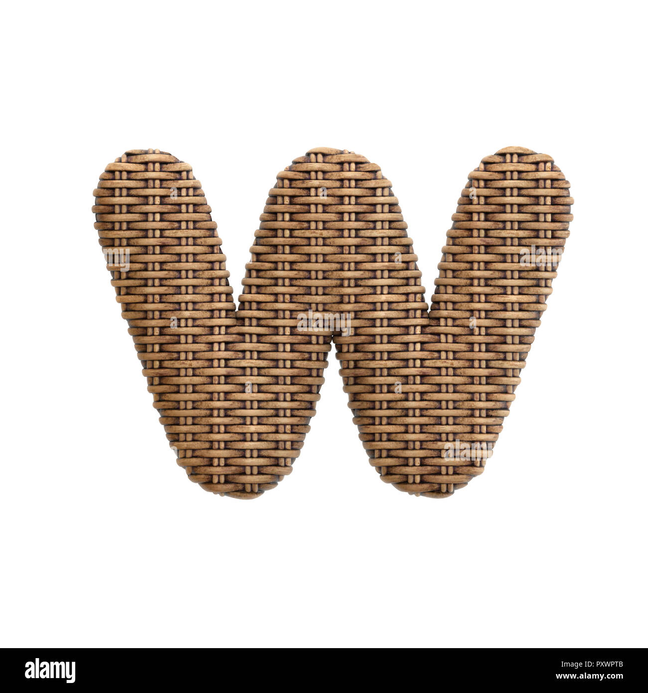 Wicker letter W. Lower-case 3d rattan font isolated on white background ...