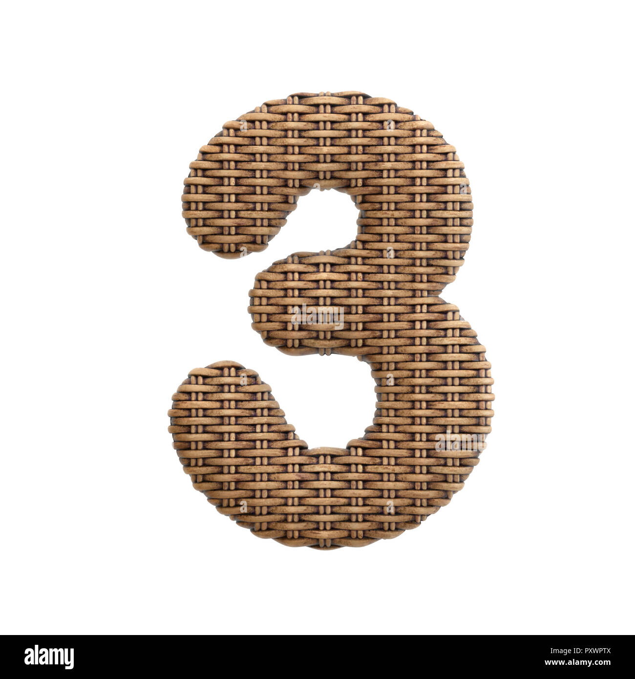 Wicker number 3. 3d rattan digit isolated on white background. Perfect ...