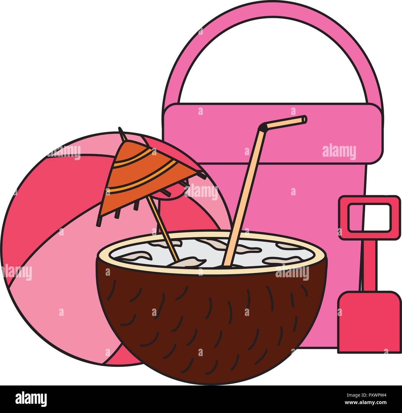 coconut cocktail ball and bag tropical summer vector illustration Stock ...