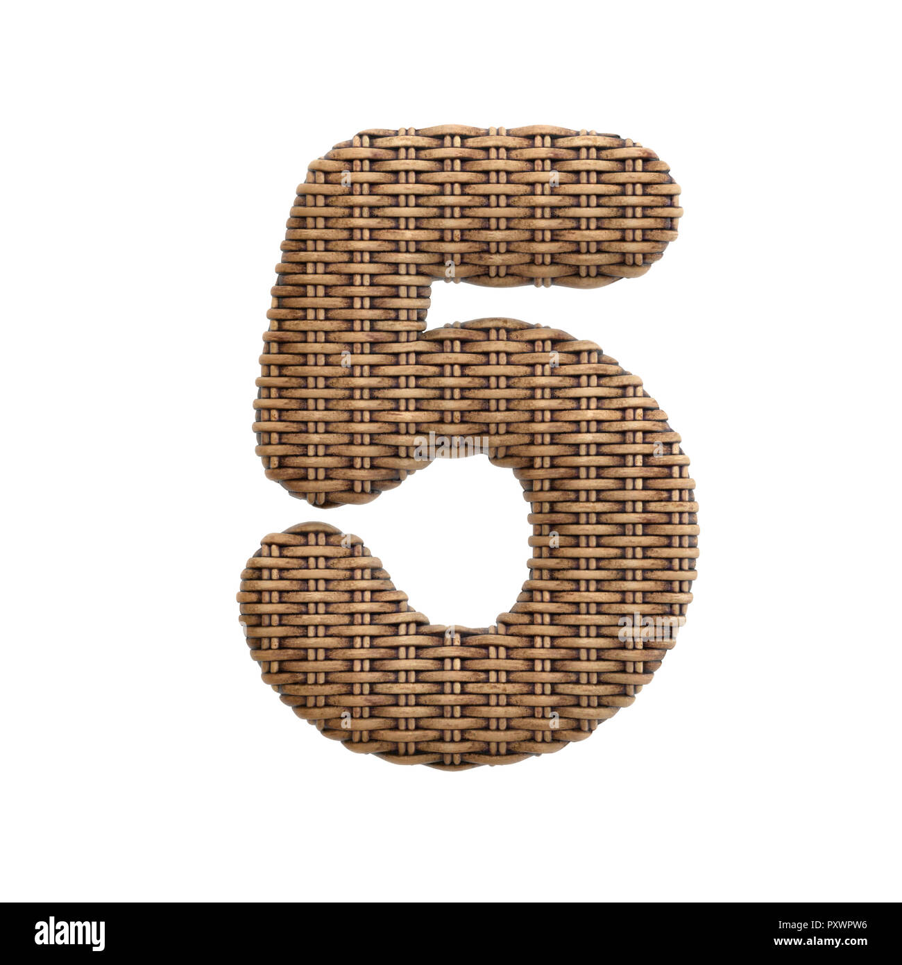 Wicker number 5. 3d rattan digit isolated on white background. Perfect ...