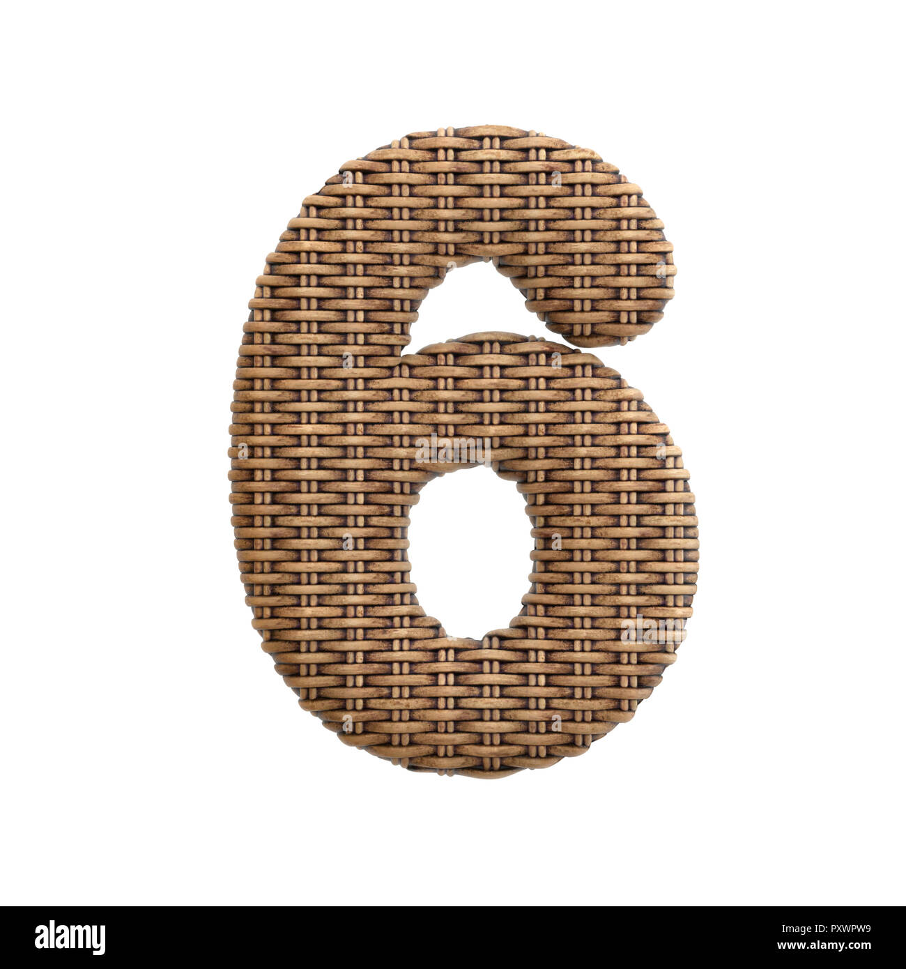 Wicker number 6. 3d rattan digit isolated on white background. Perfect ...