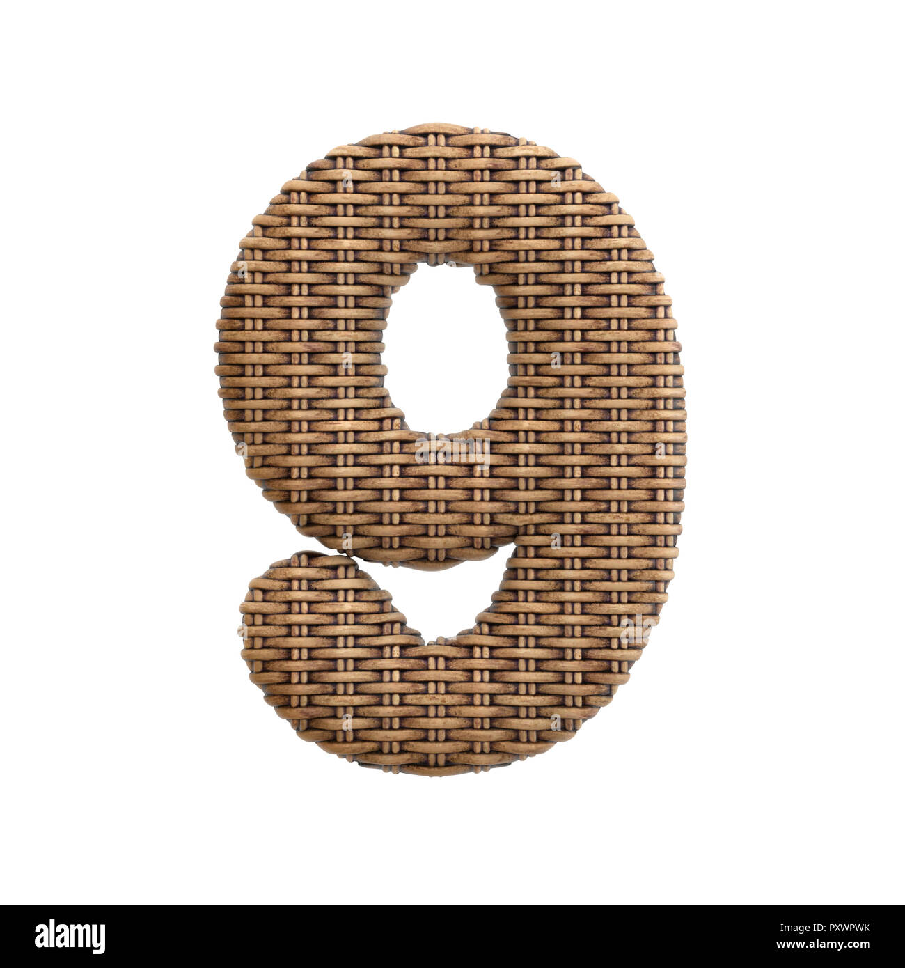 Wicker number 9. 3d rattan digit isolated on white background. Perfect ...