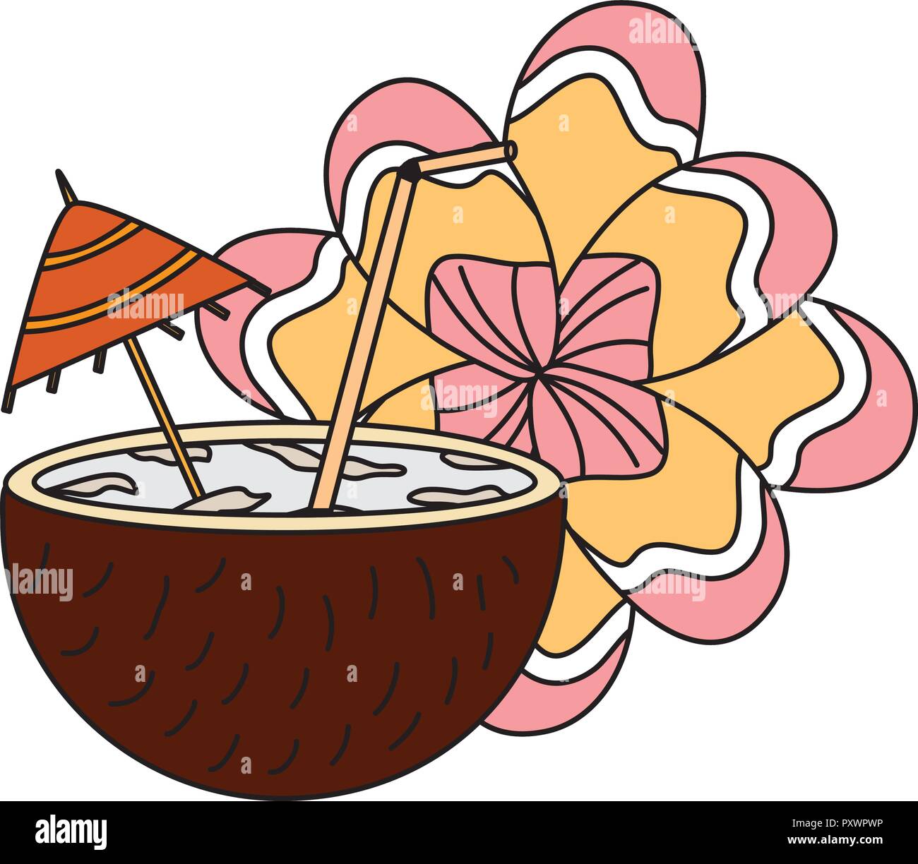 coconut cocktail flower nature tropical summer vector illustration ...