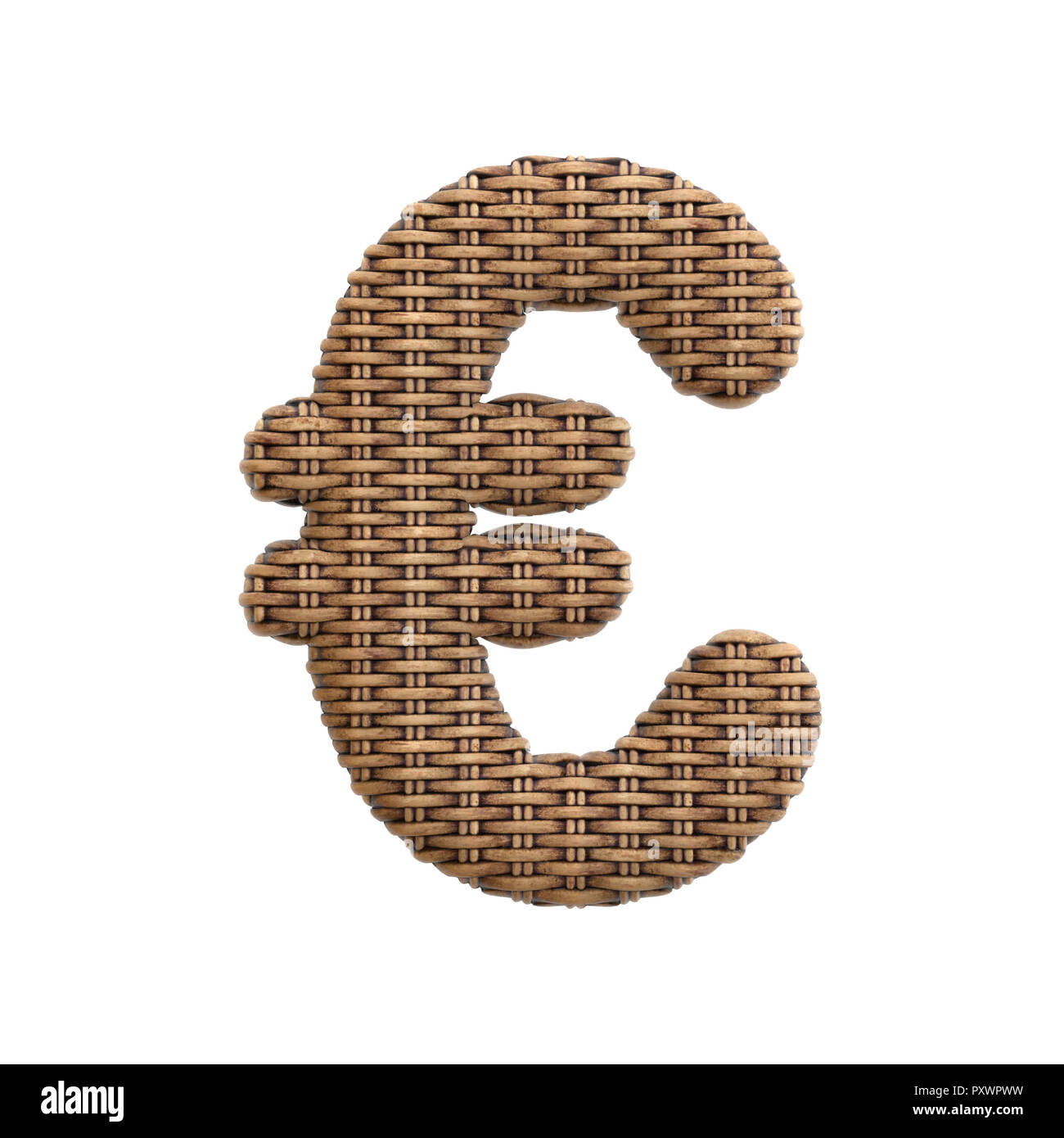 Wicker euro currency sign . 3d rattan symbol isolated on white ...