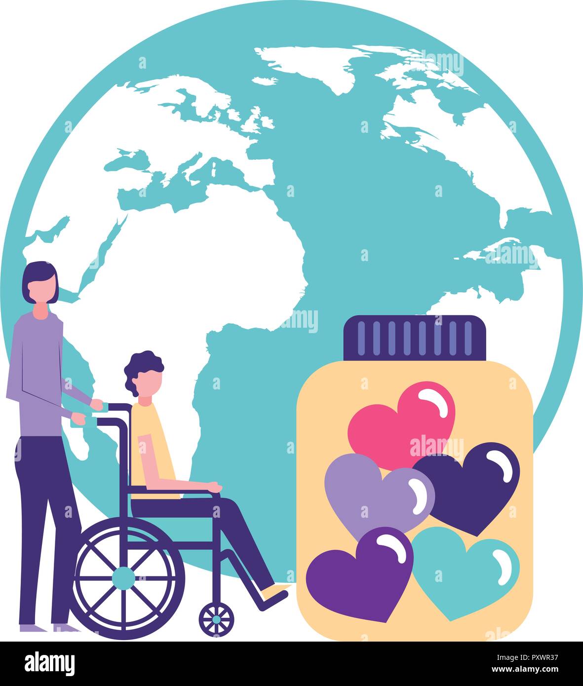 volunteers help world woman carry person wheelchair donation love ...