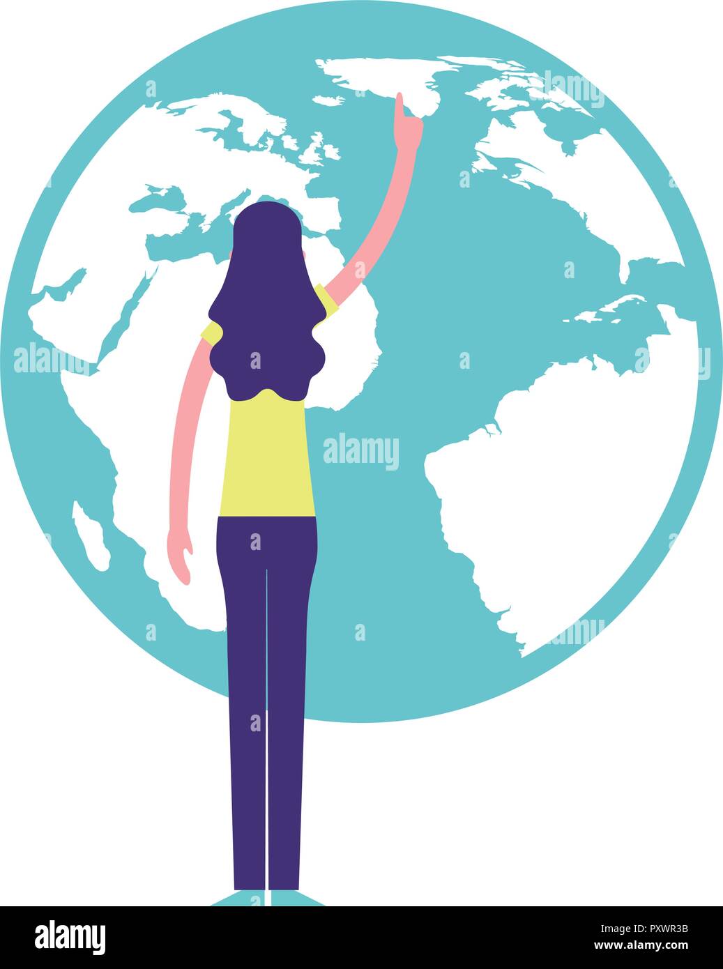 volunteers help woman pointed world vector illustration Stock Vector ...