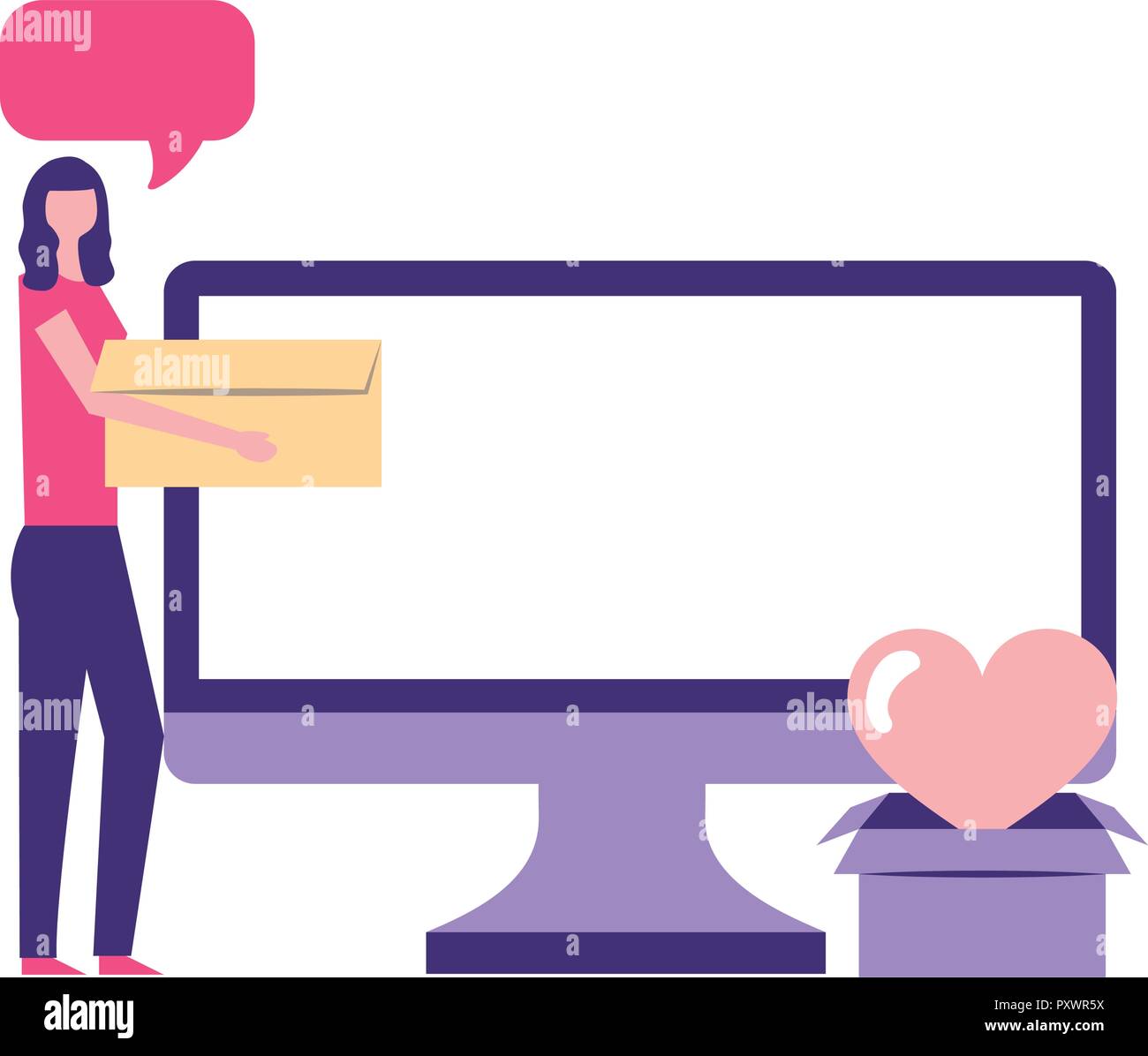 volunteers help woman charity donate computer vector illustration Stock ...