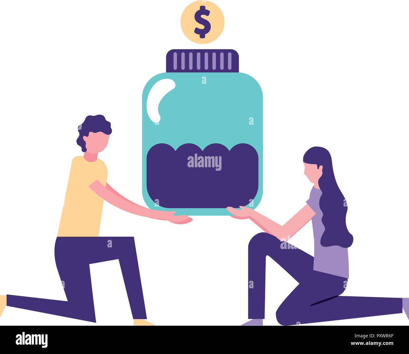 volunteers help man and woman hold bottle money donate vector ...