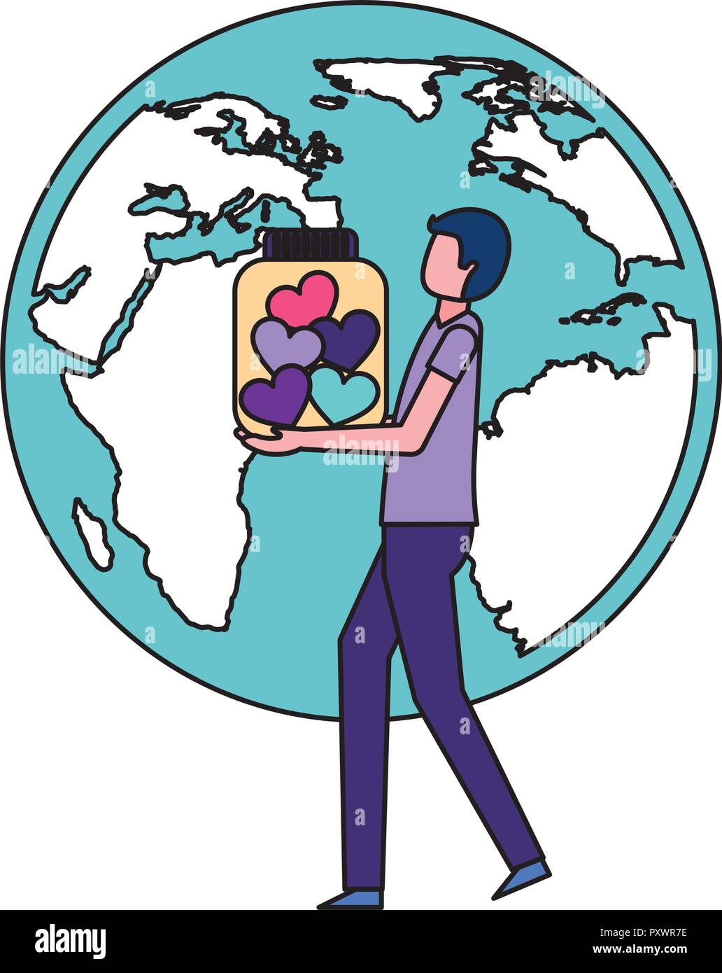 volunteers help world man carry bottle donate love vector illustration ...