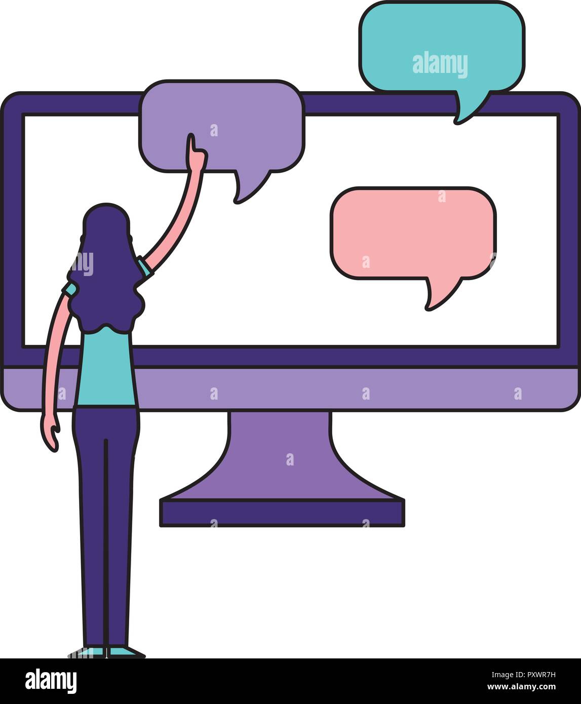 volunteers help woman point computer donate charity vector illustration ...