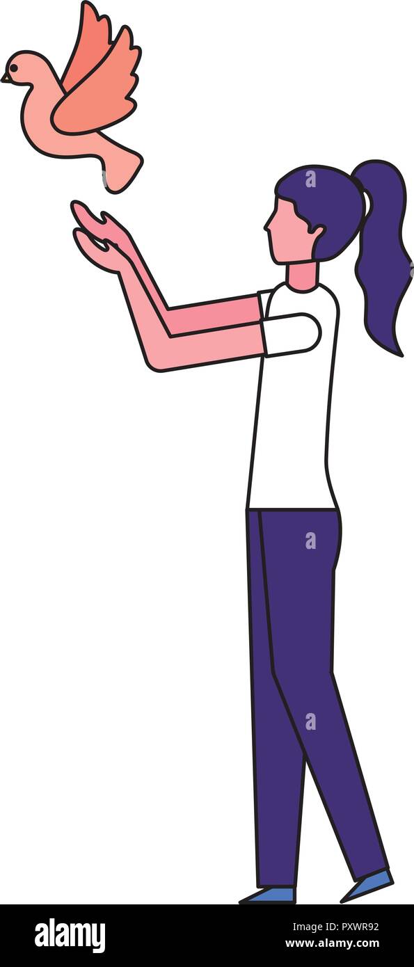 volunteers help woman freed cute bird vector illustration Stock Vector ...