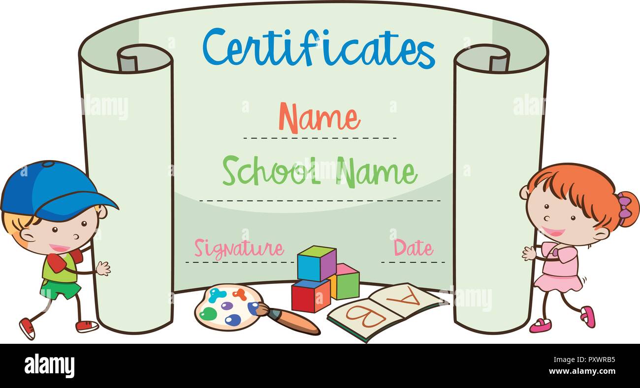 School Art Certificate Template With Doodle Kids illustration Stock ...