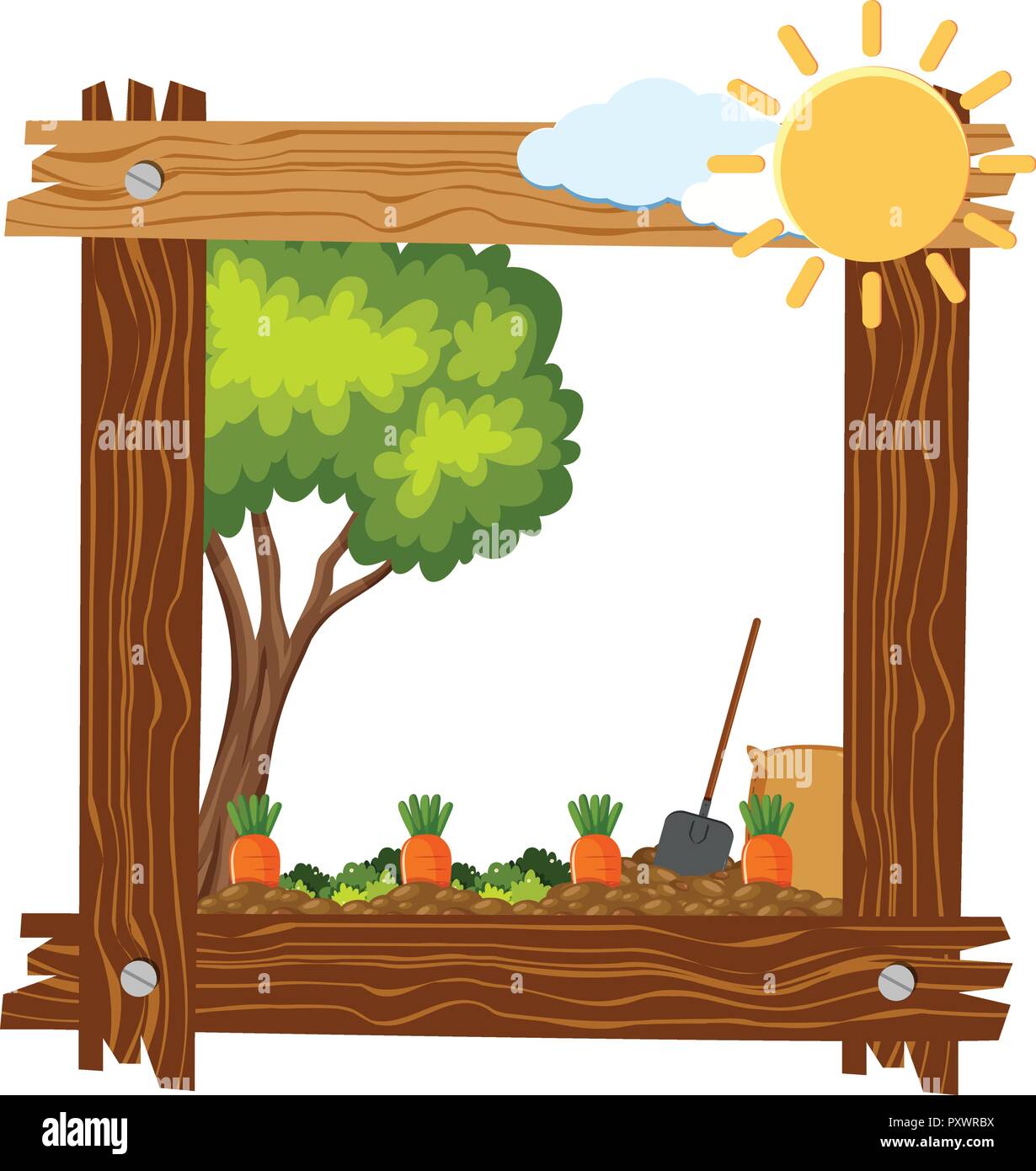 Wooden frame template with carrot garden illustration Stock Vector ...