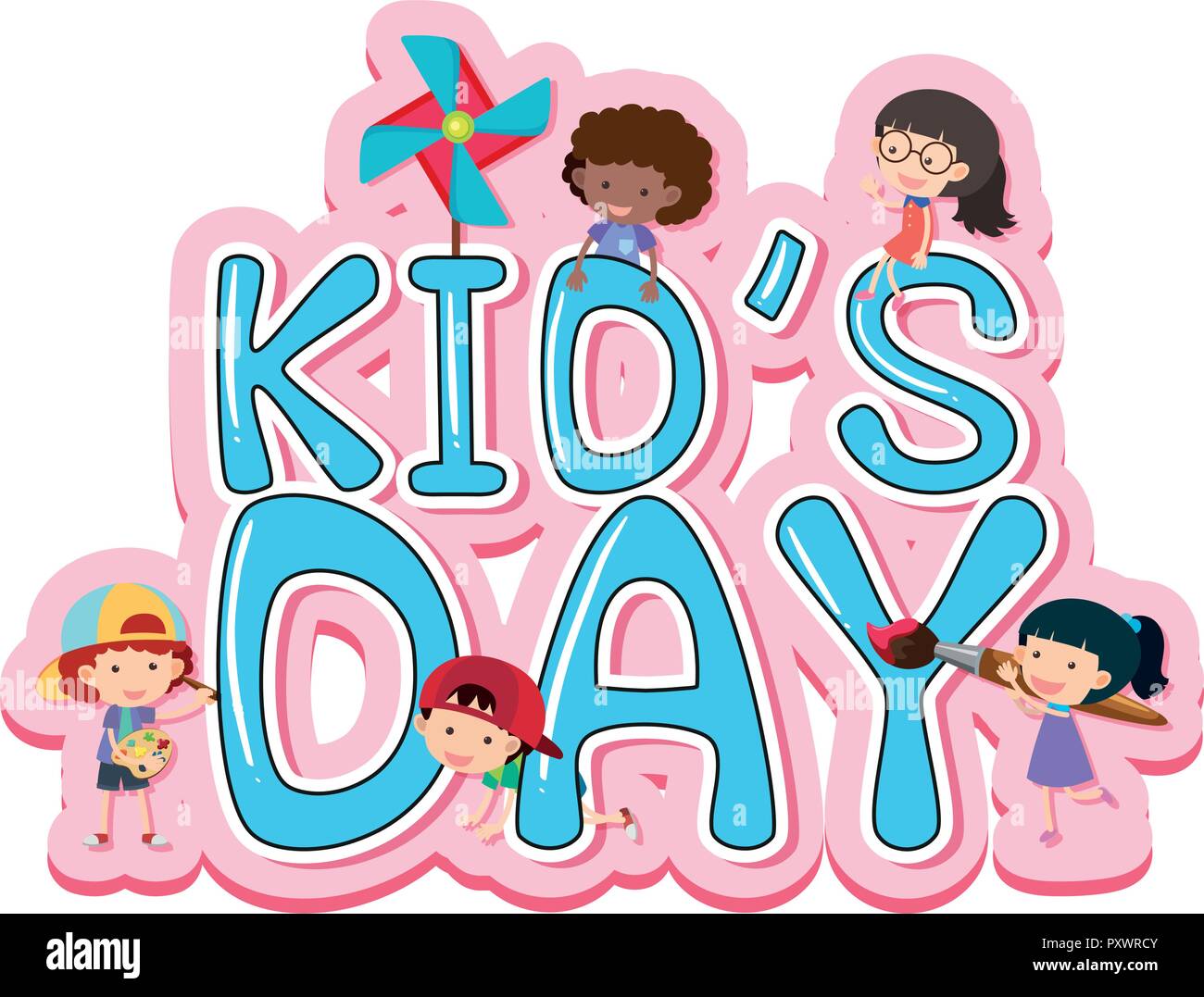 Kids day poster design with happy kids illustration Stock Vector Image ...