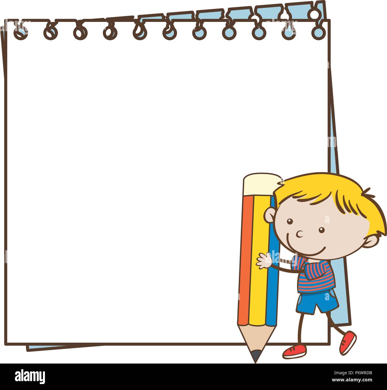 Paper template with boy and pencil illustration Stock Vector Image ...