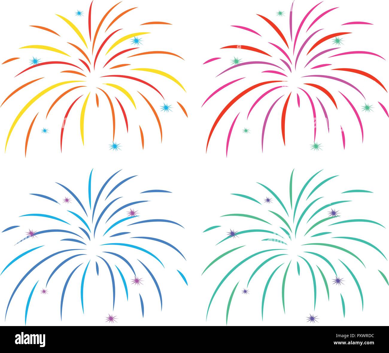Different colors of fireworks on white background illustration Stock ...