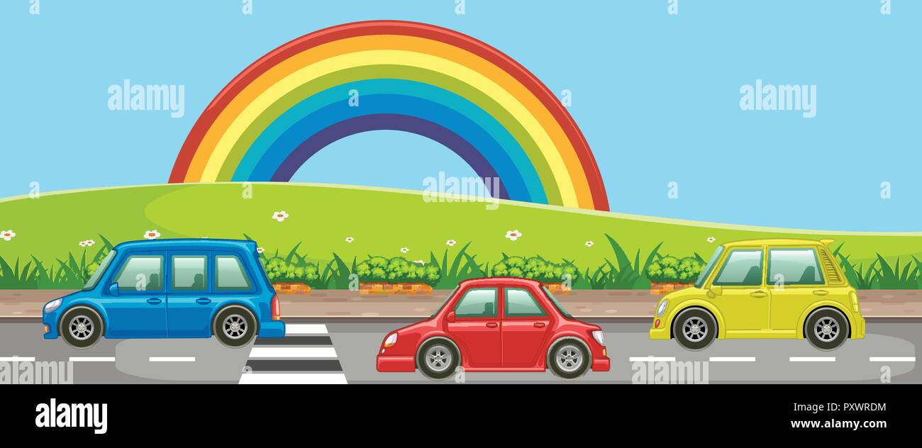 A Beautiful Road Side with Rainbow illustration Stock Vector Image ...