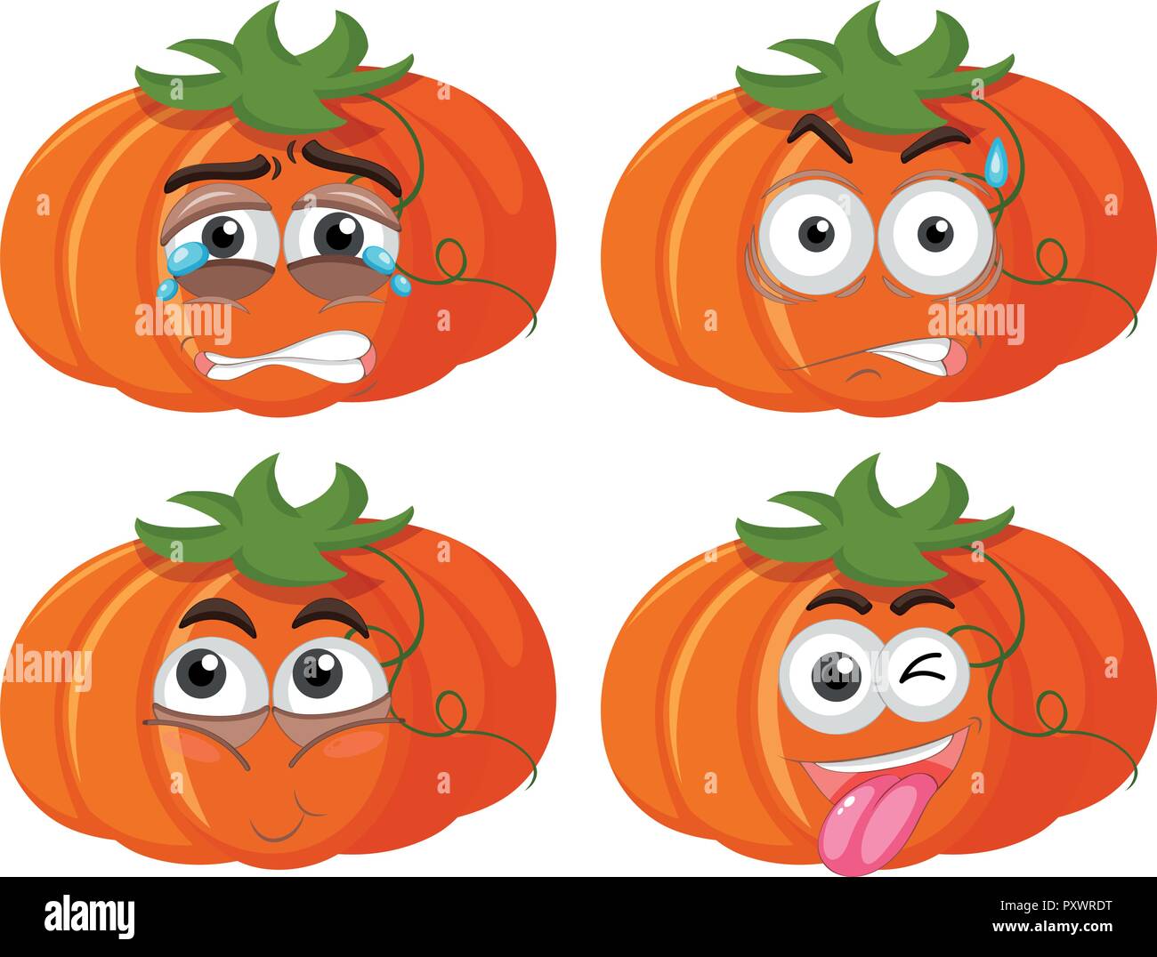Pumpkin with four different emotions illustration Stock Vector Image ...