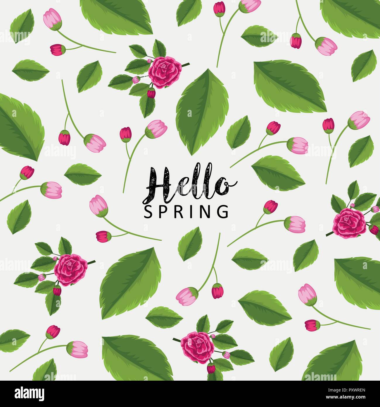Hello spring poster design with pink flowers illustration Stock Vector ...