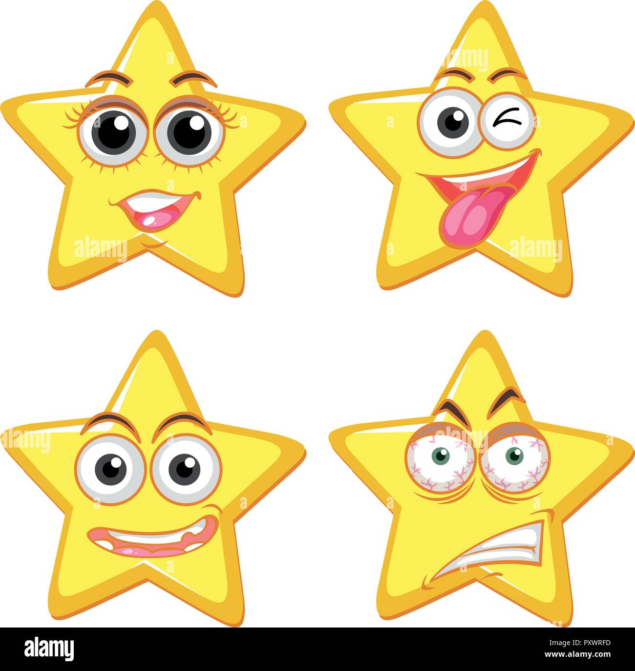 Yellow stars with four facial expressions illustration Stock Vector ...