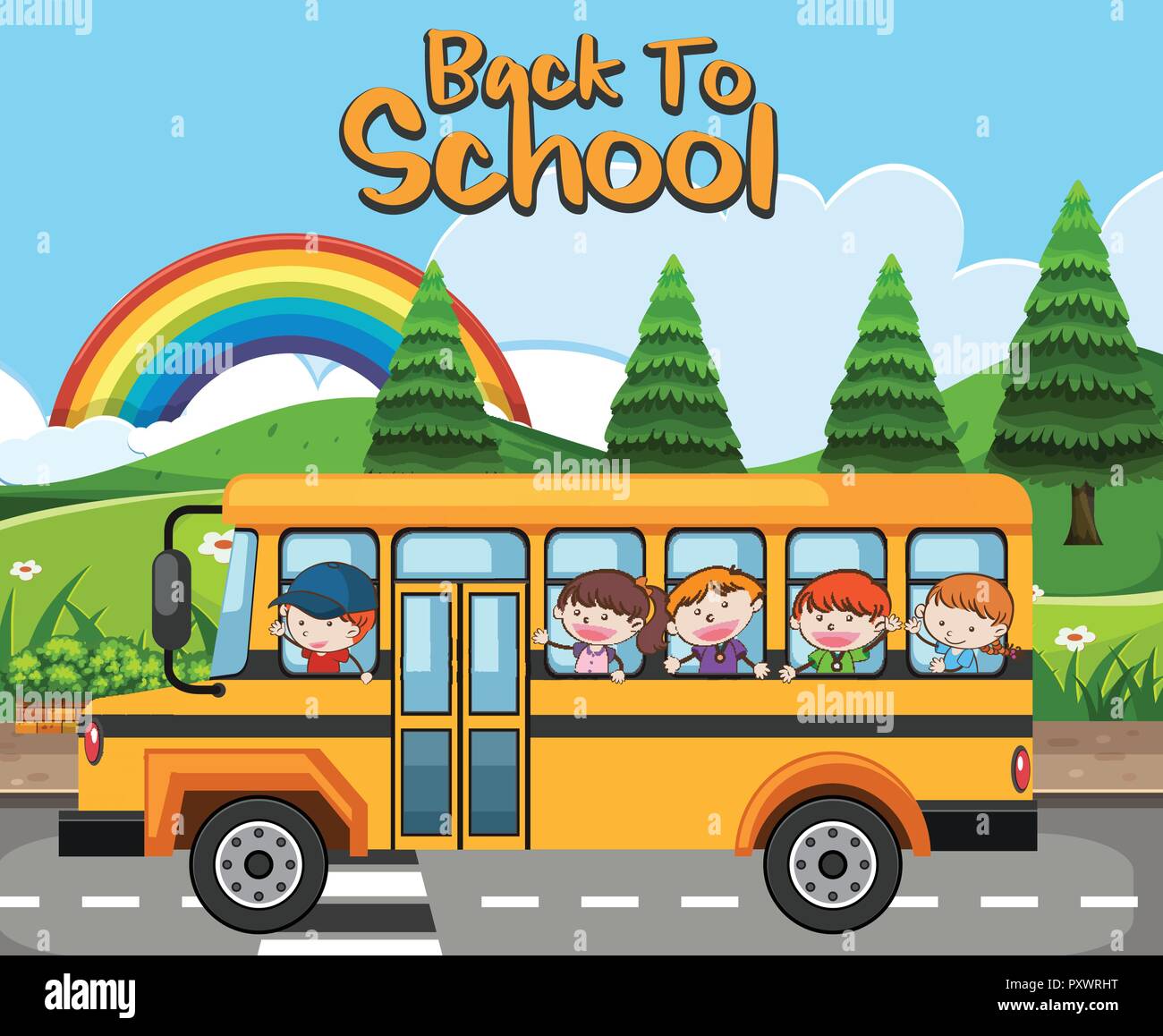 Kids in School Bus Back to School illustration Stock Vector Image & Art ...