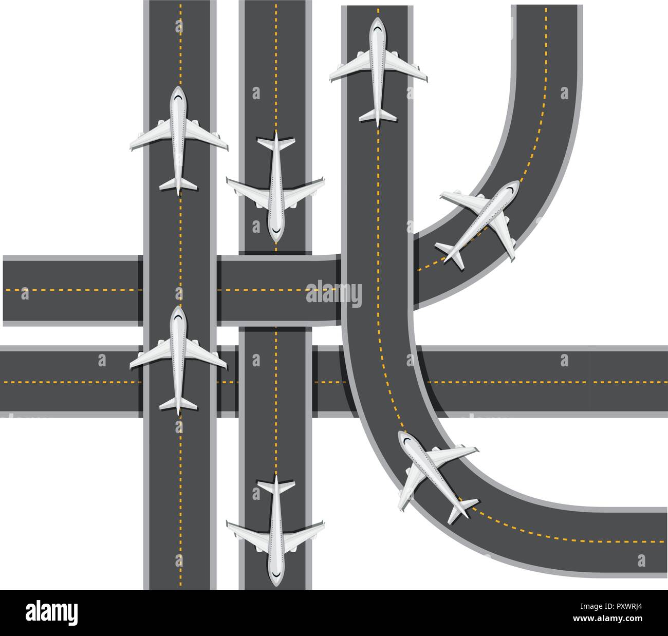 Plane Traffic on Runway on White Background illustration Stock Vector ...