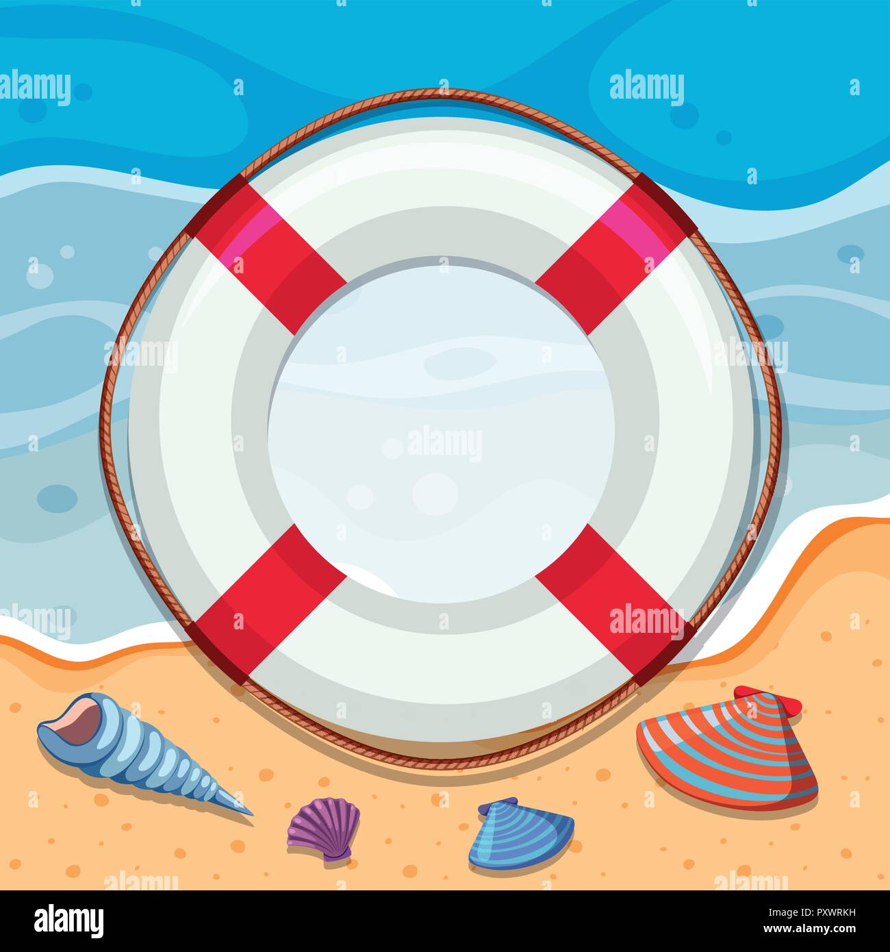 Round border with seashells on beach illustration Stock Vector Image ...