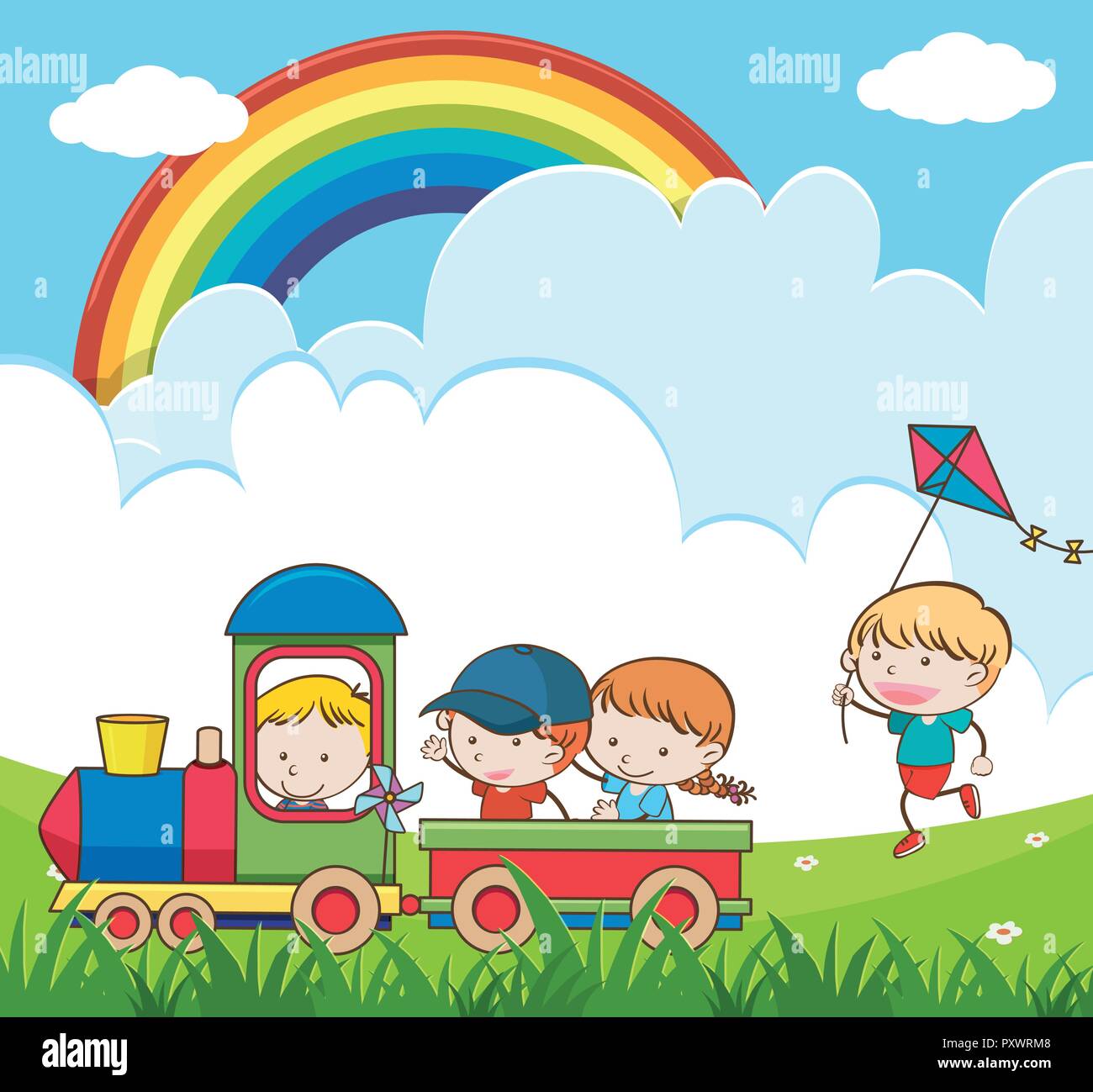 Kids riding train in the park illustration Stock Vector Image & Art - Alamy