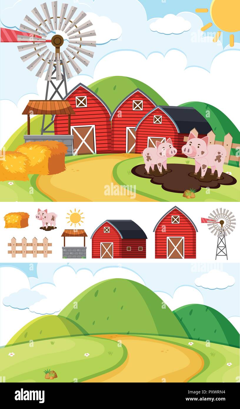 Background scenes with pigs in mud illustration Stock Vector Image ...
